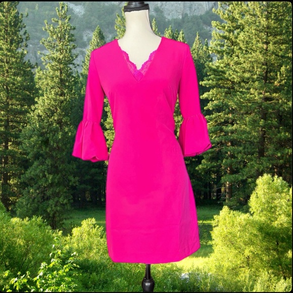 Milly | Dresses | Sale Milly Hot Pink Puffed Sleeve Mandy Shift Dress ...